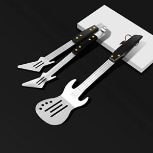 PEPKICN Rock Guitar Style Heavy Duty Stainless Steel 2-Piece Barbecue Tool Set - Spatula & Tongs with Wooden Handle