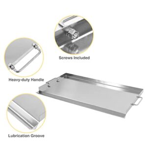 Lineslife Stainless Steel Rectangular Griddle, Flat Top Grill Plate for Stovetop with Removable Handles for BBQ Charcoal/Gas Grills, 26.8x16.5inches