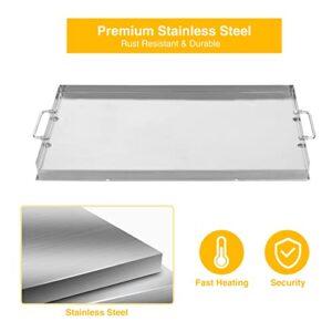 Lineslife Stainless Steel Rectangular Griddle, Flat Top Grill Plate for Stovetop with Removable Handles for BBQ Charcoal/Gas Grills, 26.8x16.5inches