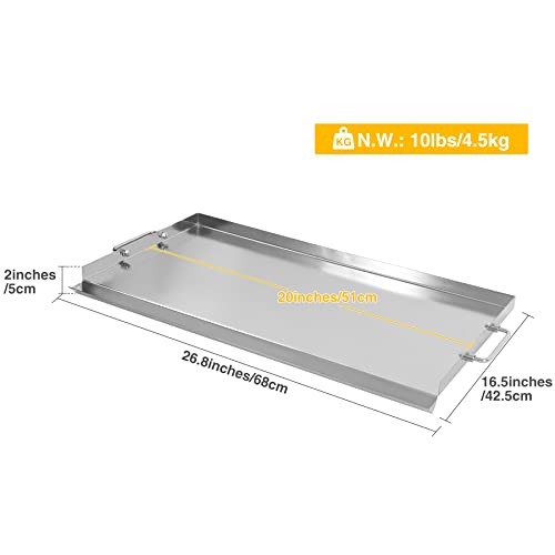 Lineslife Stainless Steel Rectangular Griddle, Flat Top Grill Plate for Stovetop with Removable Handles for BBQ Charcoal/Gas Grills, 26.8x16.5inches