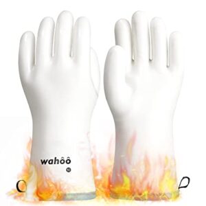 Wahoo Liquid Silicone Smoker Oven Gloves, Food-Contact Grade, Heat Resistant Gloves for Cooking, Grilling, Baking, White, XL/10