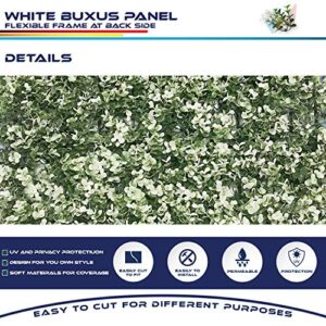 Windscreen4less Artificial Faux Ivy Leaf Decorative Fence Screen 20'' x 20" Boxwood/Milan Leaves Fence Patio Panel, Buxus White 19 Pieces