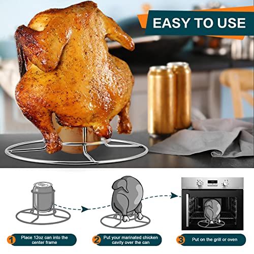 2Pcs Beer Can Chicken Holder, Vertical Chicken Rack, P&P CHEF Stainless Steel Chicken Racks for BBQ Grilling Roasting Baking, Thick Wire & Firmly Welding, Heavy Duty & Dishwasher Safe