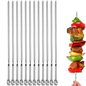 jomverl 12pcs kabob skewers flat metal bbq barbecue skewer 14″ long stainless steel shish kebob sticks wide reusable grilling skewers set for meat shrimp chicken vegetable, 12 pack