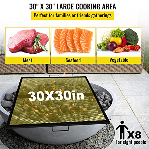 VEVOR Fire Pit Cooking Grate 30 Inch, Foldable Square Cooking Grill Grates, Heavy Duty X-Marks BBQ Grill with Portable Handle & Solid Steel for Outdoor Campfire Party & Gathering