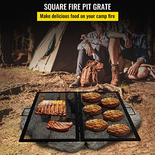 VEVOR Fire Pit Cooking Grate 30 Inch, Foldable Square Cooking Grill Grates, Heavy Duty X-Marks BBQ Grill with Portable Handle & Solid Steel for Outdoor Campfire Party & Gathering