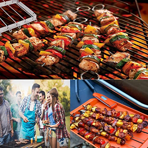 Barbecue Grill Rack and 6 Kebab Skewers, Stainless Steel Barbecue Rack BBQ Skewer Foldable BBQ Skewer Rack Set for Party Picnic