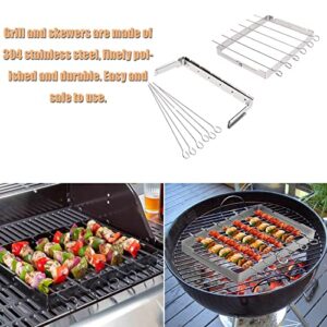 Barbecue Grill Rack and 6 Kebab Skewers, Stainless Steel Barbecue Rack BBQ Skewer Foldable BBQ Skewer Rack Set for Party Picnic