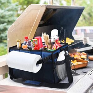 FANGSUN Large Grill and Picnic Caddy with Paper Towel Holder, BBQ Organizer for Utensil, Plate, Condiment, Collapsible & Easy Carry Griddle Caddy, Must Haves for Outdoor, Camper, Travel, Car, RV