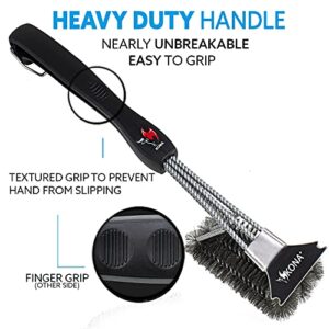 Kona Grill Brush and Scraper - 360 Straight Edge - Compatible with Weber and Pellet Grill Brands - BBQ Cleaner Fits All Grills, Stainless Steel, Cast Iron, Porcelain - Flex Grip Handle