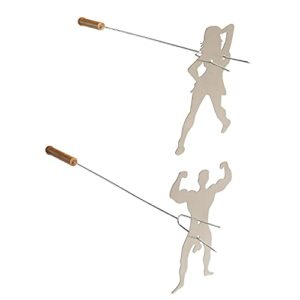 watshi hot dog steel roasters arshmallow steel muscle man and women funny metal craft bbq 2pc