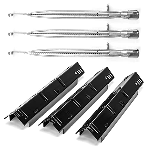 Hisencn Grill Replacement for RevoAce Duel Fuel Gas and Charcoal Grill Combo Grill GBC1793W, Stainless Steel Grill Burners and Porcelain Steel Heat Plates, 3 Pack