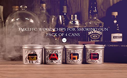 TMKEFFC 4 Pack Natural Wood Chips Set for Smoking Gun Food Drinks Cocktail Smoker, 4 Oz Each, 16 Oz in Total, Apple, Hickory, Mesquite, Cherry Wood