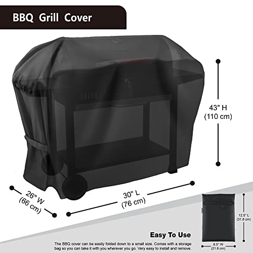 Bemece Gas Grill BBQ Cover 420D Oxford Fabric Heavy Duty Waterproof Rip-Proof UV Protection Windproof Hook & Loop Straps with Handles(30" x 26" x 43")