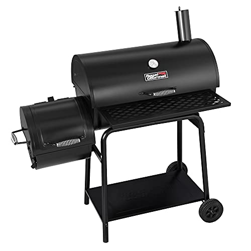 Royal Gourmet Outdoor BBQ Charcoal Grill and Offset Smoker Grill combo on Clearance Prime with Wheels Front Table, Black, CC1830FB