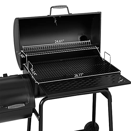 Royal Gourmet Outdoor BBQ Charcoal Grill and Offset Smoker Grill combo on Clearance Prime with Wheels Front Table, Black, CC1830FB