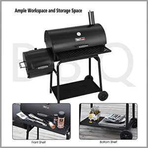 Royal Gourmet Outdoor BBQ Charcoal Grill and Offset Smoker Grill combo on Clearance Prime with Wheels Front Table, Black, CC1830FB