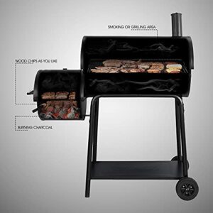 Royal Gourmet Outdoor BBQ Charcoal Grill and Offset Smoker Grill combo on Clearance Prime with Wheels Front Table, Black, CC1830FB