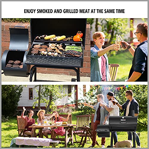 Royal Gourmet Outdoor BBQ Charcoal Grill and Offset Smoker Grill combo on Clearance Prime with Wheels Front Table, Black, CC1830FB