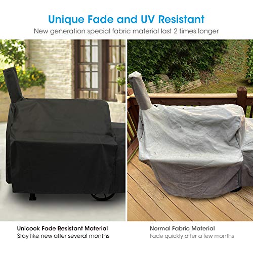 Unicook Heavy Duty Waterproof Grill Cover, Compatible with Oklahoma Joe's Highland, Horizontal and More Smokers, Charcoal Offset Smoker Cover, Fade and UV Resistant Material, Black