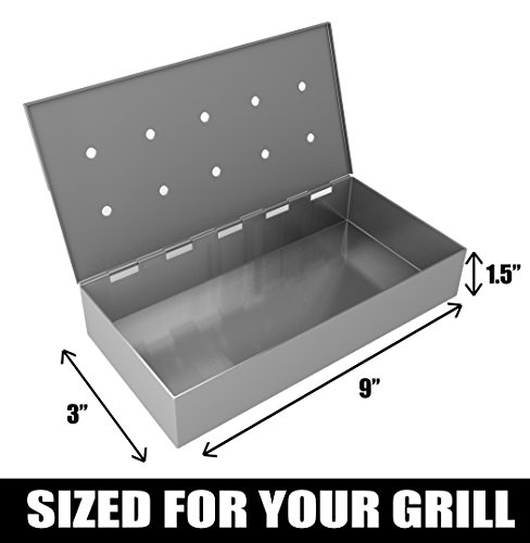 Cave Tools Grill Smoker Box Starter Kit for Wood Chips, Stainless Steel Bucket Style with Hinged Lid, BBQ Grill and Smoker Accessories - Medium