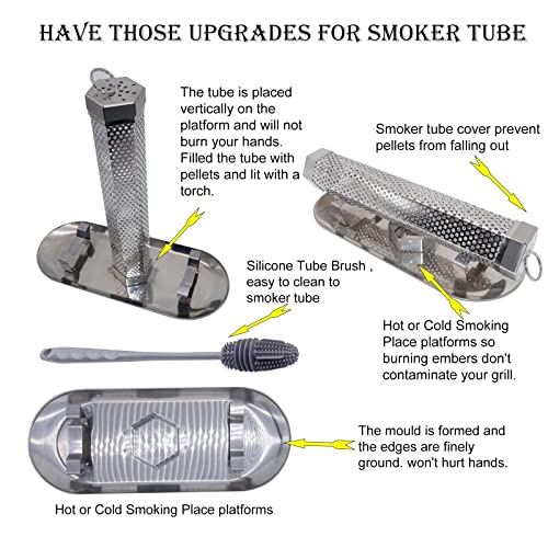 XOIEPZE Pellet Smoker Tube - Smoke Tube for Pellet Smoker With a Stainless Steel Tray - 5 Hours of Billowing Smoke - Smoker Tube Works with Any Grill or Smoker (12" smoker tube)