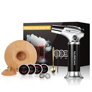 cocktail smoker kit with torch, 4 flavors wood chips for whiskey and bourbon. old fashioned smoker kit for infused cocktail, cheese, salad and meats, gifts for men, dad and boyfriend (no butane)