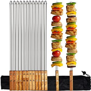 vokop 12 pack kebab skewers 23.5 inch long flat stainless steel grilling bbq skewer reusable barbecue skewers with wood handle,ideal for koubideh persian brazilian chicken shrimp turkish shish kabob