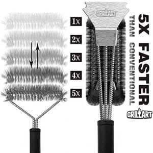 GRILLART Grill Brush and Scraper BBQ Brush for Grill, Safe 18" Stainless Steel Woven Wire 3 in 1 Bristles Grill Cleaning Brush, BR-4516