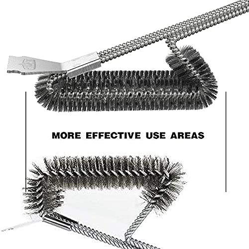 GRILLART Grill Brush and Scraper BBQ Brush for Grill, Safe 18" Stainless Steel Woven Wire 3 in 1 Bristles Grill Cleaning Brush, BR-4516