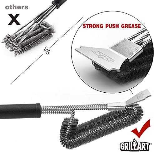 GRILLART Grill Brush and Scraper BBQ Brush for Grill, Safe 18" Stainless Steel Woven Wire 3 in 1 Bristles Grill Cleaning Brush, BR-4516