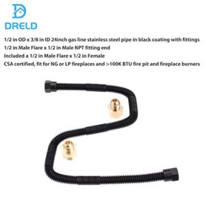 1/2" OD x 3/8" ID 24" Non-Whistle Flexible Flex Gas Line Connector Kit for NG or LP Fire Pit and Fireplace Hose - 1/2" Male Flare x 1/2" Male NPT Fitting End