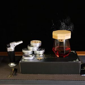 Old Fashioned Cocktail Smoker Kit, Whiskey Smoker Infuser Kit, Drink Smoker Bourbon Smoker with Torch, 4 Flavors Wood Chips for Whiskey Bourbon Drinks Infused Cocktails Wine Salad Meats BBQ (Without Butane)