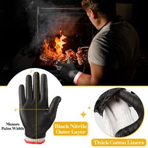 Janmercy 300 Pcs Disposable BBQ Gloves with 6 Pairs Cotton Liners Cooking Gloves Grilling Gloves Kit Reusable Glove Liners Black Latex Free Nitrile Gloves for Cooking Barbecue