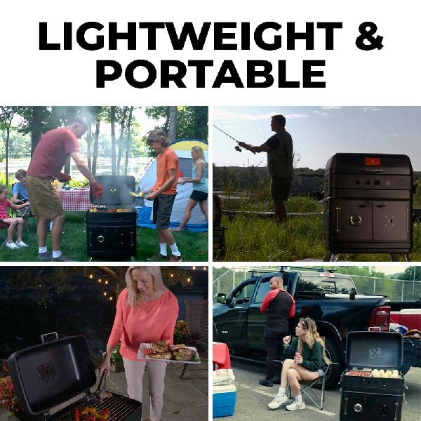 Emeril Lagasse Southern Cooker, Portable Outdoor Charcoal Grill & Meat Smoker Combo, Slow Cook, Oven Bake, for Backyard Patio, Barbecue & Tailgating, Black