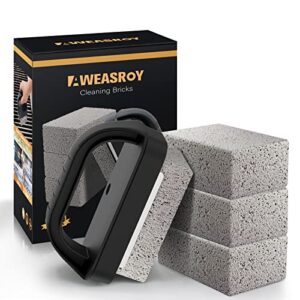 aweasroy heavy duty grill cleaner, grill cleaning bricks with handle, pumice griddle cleaning stone removing stains for bbq, swimming pool, sink(4 pack)