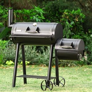 sophia & william charcoal grill with offset smoker, 512 square inches outdoor bbq grill offset charcoal smoker for patio, garden, picnics, camping, backyard cooking, black