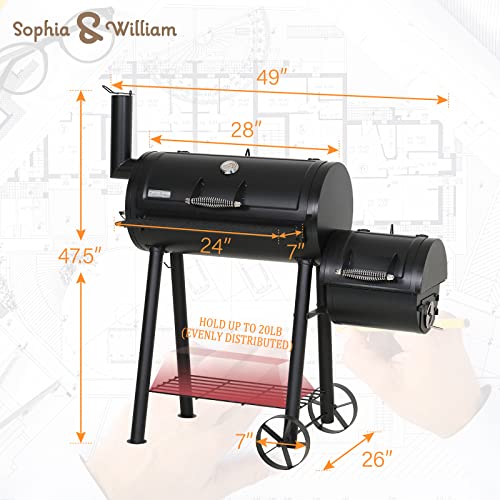 Sophia & William Charcoal Grill with Offset Smoker, 512 Square Inches Outdoor BBQ Grill Offset Charcoal Smoker for Patio, Garden, Picnics, Camping, Backyard Cooking, Black