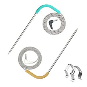 replacement meat probe for traeger grills. premium 3.5mm plug with traeger meat probe, 2pc meat probes and 2pc stainless steel grill clips.