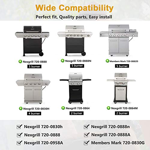 Criditpid Grill Parts Kits Compatible for Nexgrill 5 Burner 720-0888 720-0888N 720-0830H, Members Mark 720-0882D, 5-Pack Grill Burner, Heat Plate Replacement Parts for Nexgrill 720-0888N