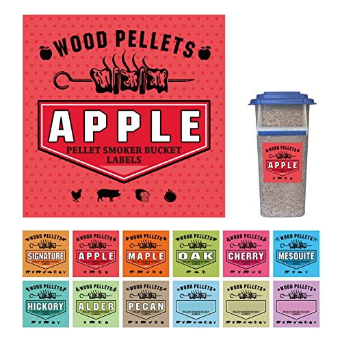 Smoker Grill Pellet Label Stickers, for Wood Pellet Storage Containers, Pasted on Pellet Storage Bucket for Easy Identification of Pellets of Different Flavors,Set of 12 Sticker Labels