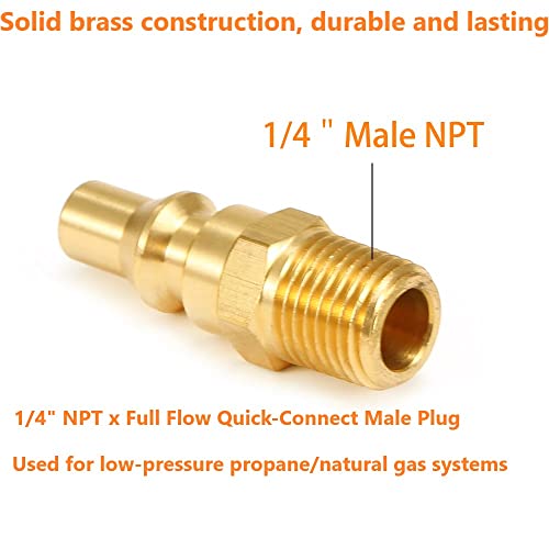 ANPTGHT 2PCS Propane Quick Connect Fitting Full Flow Male Plug with 1/4 Inch Male NPT Thread, Natural & Propane Gas Hose Plug for RV Portable BBQ