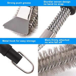 MEMX Grill Brush and Scraper,Strong BBQ Cleaner Accessories,Safe Wire Bristles 18" Stainless Steel Barbecue Triple Scrubber Cleaning Brush,Perfect Tools for Gas/Charcoal Grill.