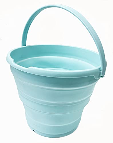 SAMMART 10L (2.6 Gallon) Collapsible Plastic Bucket - Foldable Round Tub - Portable Fishing Water Pail - Space Saving Outdoor Waterpot, Size 33cm Dia (1, Lake Green)