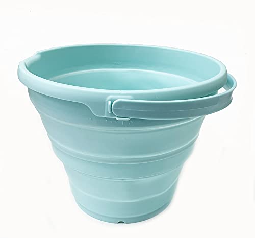 SAMMART 10L (2.6 Gallon) Collapsible Plastic Bucket - Foldable Round Tub - Portable Fishing Water Pail - Space Saving Outdoor Waterpot, Size 33cm Dia (1, Lake Green)