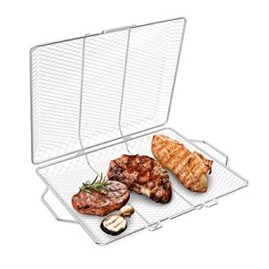 skyflame portable grill basket, rustproof stainless steel barbecue grilling basket for most outdoor grilling vegetables fishes shrimp steak meat chops kabob