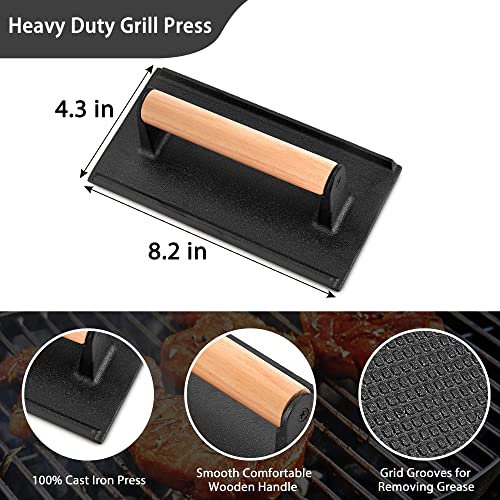 Leonyo Cast Iron Burger Press, Heavy Duty Burger Smasher with Hamburger Press Patty Maker Mold, Meat Tenderizer, 90 Burger Patty Papers, Bacon Meat Grill Press for Griddle BBQ Flat Top Teppanyaki