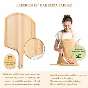 4 PCS Rectangle Pizza Stone Set, 15" Large Pizza Stone for Oven and Grill with Pizza Peel(OAK), Pizza Cutter & 10pcs Cooking Paper for Free, Baking Stone for Pizza, Bread