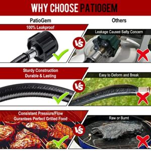 PatioGem Propane Hose, 6ft Propane Tank Hose, Propane Adapter Hose, Propane Hose Adapter 1lb to 20lb, Propane Grill Hose fit for Weber/Coleman/Blackstone Grill, Buddy Heater, Smoker, Camping Stove