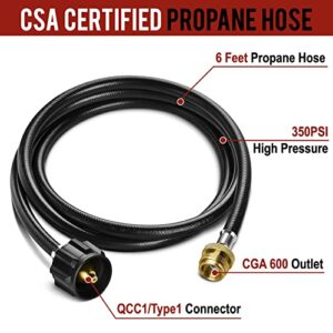 PatioGem Propane Hose, 6ft Propane Tank Hose, Propane Adapter Hose, Propane Hose Adapter 1lb to 20lb, Propane Grill Hose fit for Weber/Coleman/Blackstone Grill, Buddy Heater, Smoker, Camping Stove